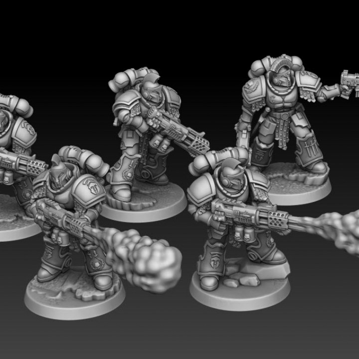 3D Printable Sons of Spartania Pyro Squad (presupported) by Chad Hoverter