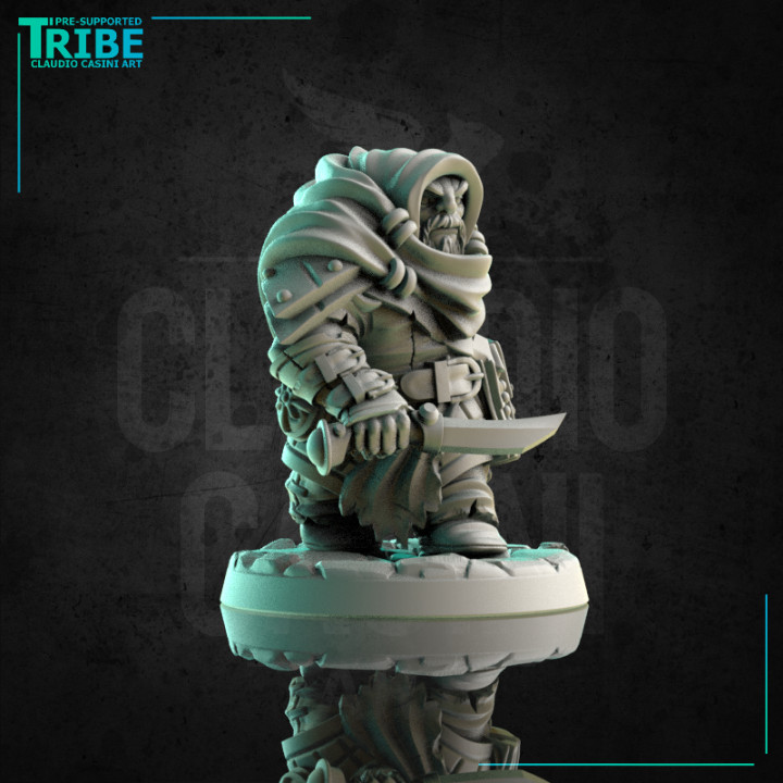 3D Printable (0177) Male dwarf rogue thief with a cape and knife by ...