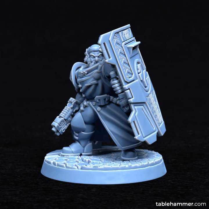 3D Printable Forgeheart Medicus (space dwarf combat medic with shield ...