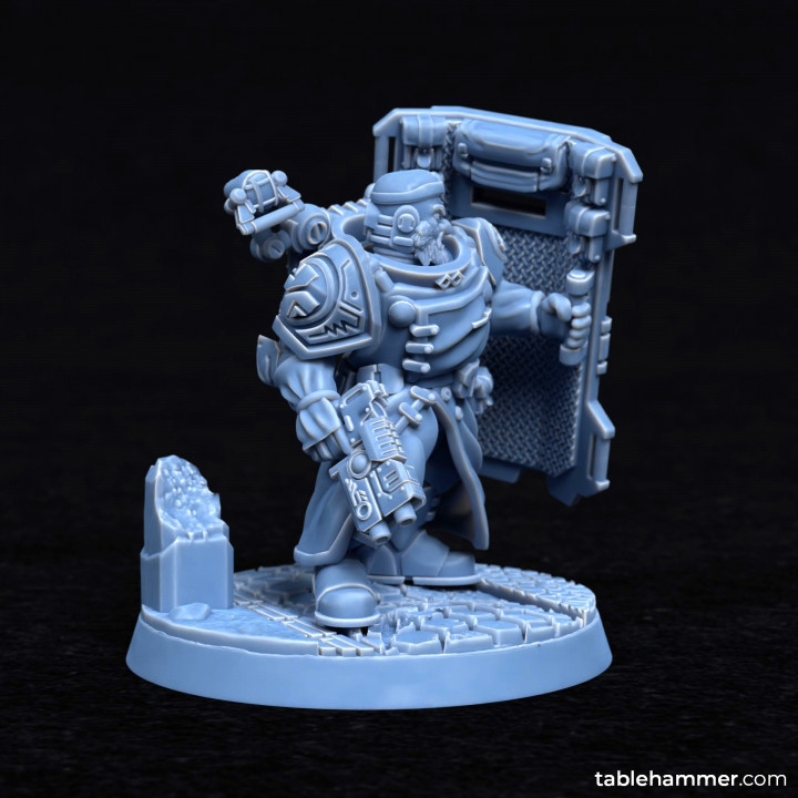 3D Printable Forgeheart Medicus (space dwarf combat medic with shield ...