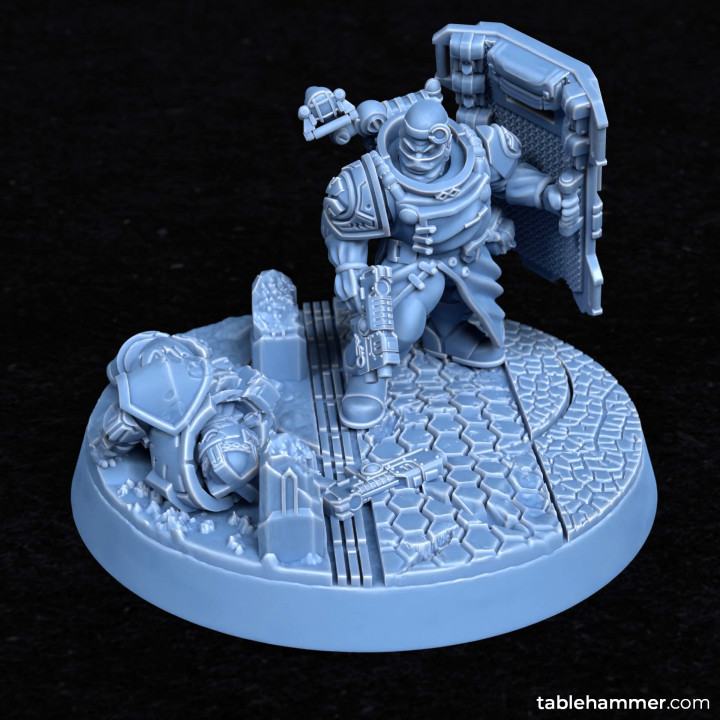 3D Printable Forgeheart Medicus (space dwarf combat medic with shield ...