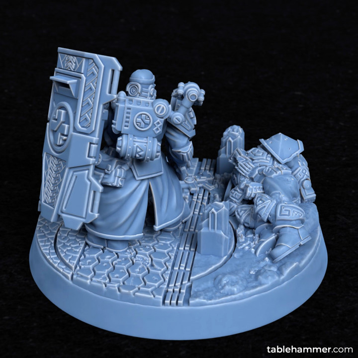 3D Printable Forgeheart Medicus (space dwarf combat medic with shield ...