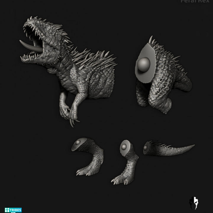 3D Printable Desert Elves - Lord on Rex + Feral Rex by Edge Miniatures