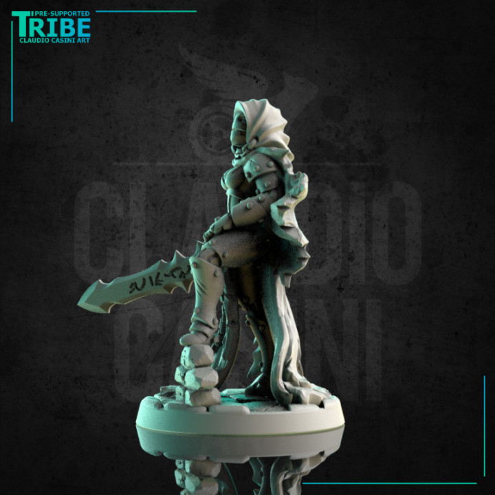 3D Printable (0178) Female warforged warrior fighter cleric with a two ...