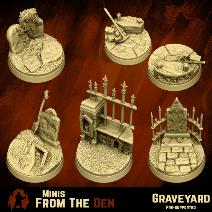 3D Printable Graveyard - BASES PACK by Minis From the Den