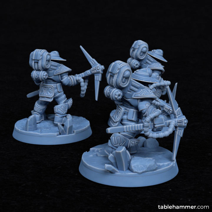 3D Printable Minig crew (Space dwarf miners with pickaxes) by Tablehammer