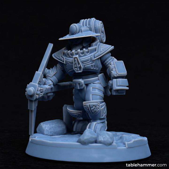 3D Printable Minig crew (Space dwarf miners with pickaxes) by Tablehammer