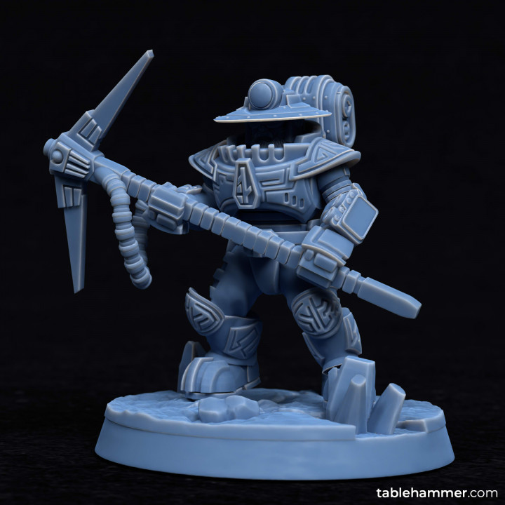 3D Printable Minig crew (Space dwarf miners with pickaxes) by Tablehammer