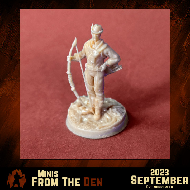 3D Printable Archer with Great Bow by Minis From the Den