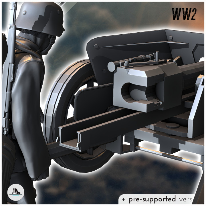 3D Printable Pak 40 75mm anti-tank gun with five crew soldiers ...