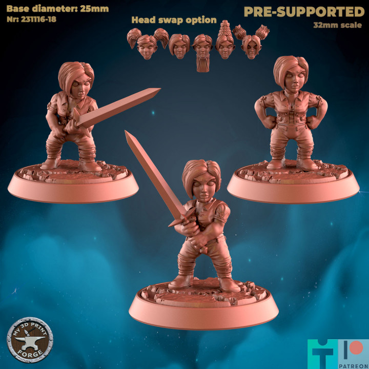 3D Printable Gnome Warrior Female Three Models by My3DPrintForge