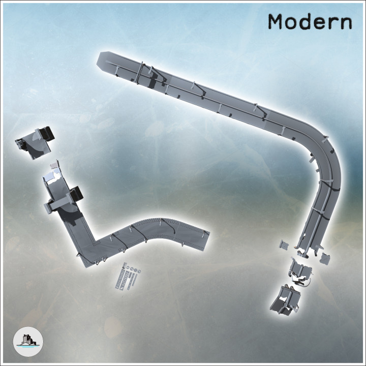 3D Printable Urban Modern Highway Set with Street Light and Destroyed ...