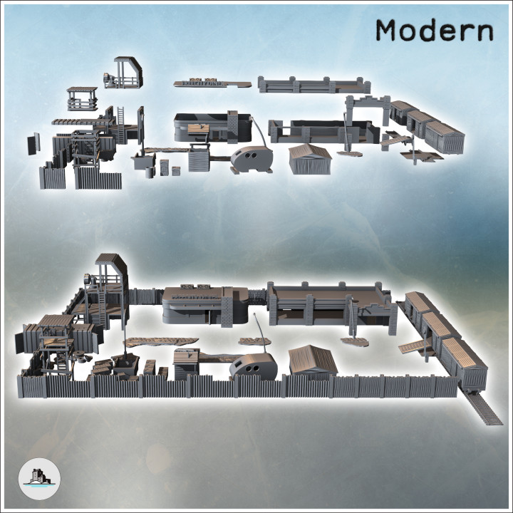 Download Modern base set with watchtowers, wooden enclosure and train ...