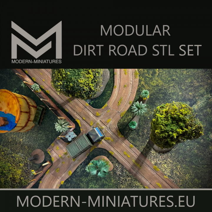 3D Printable modular dirt road for tabletop by Modern-Miniatures.eu