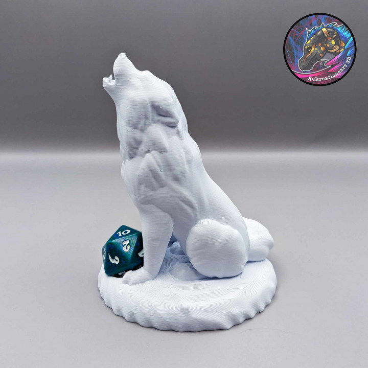 3D Printable Wolf Dice Guardian and Figurine by Kirsten M