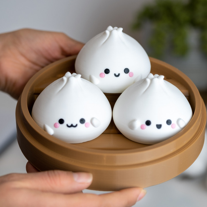 3D Printable Kawaii Dim Sums in a Cute Basket by Holoprops