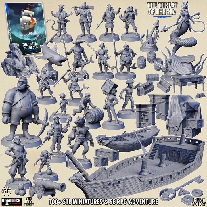 3D Printable The Threat of the Sea - Modular ship + PCs + Monsters + 5e ...