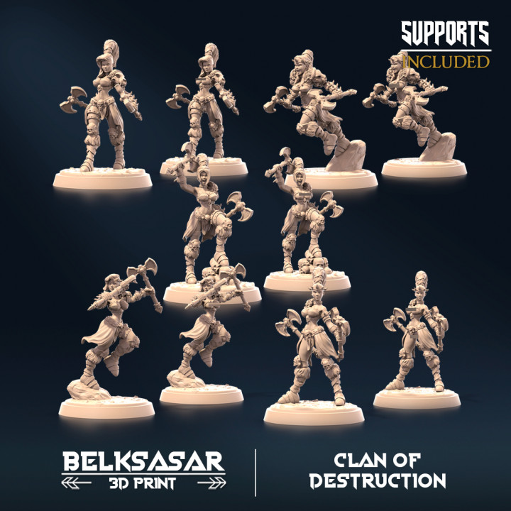 3D Printable Barbarian of Destruction Set x5 All Variants by Belksasar