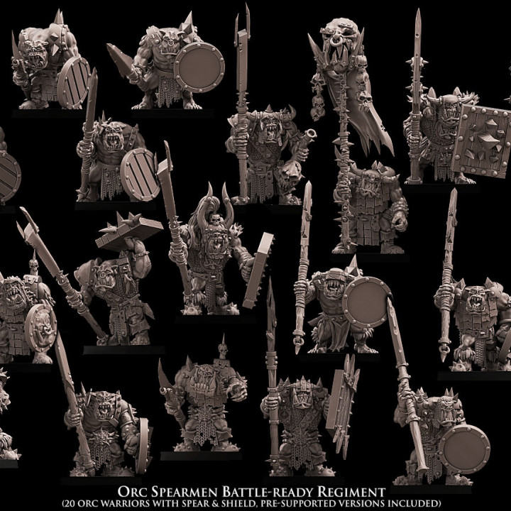 3D Printable Orc Spearmen Battle-Ready regiment (20 Orcs) by Avatars of War