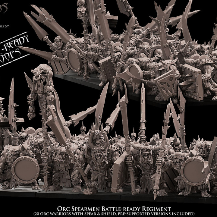 3D Printable Orc Spearmen Battle-Ready regiment (20 Orcs) by Avatars of War