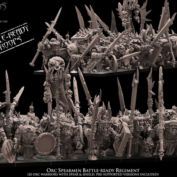 3D Printable Orc Spearmen Battle-Ready regiment (20 Orcs) by Avatars of War