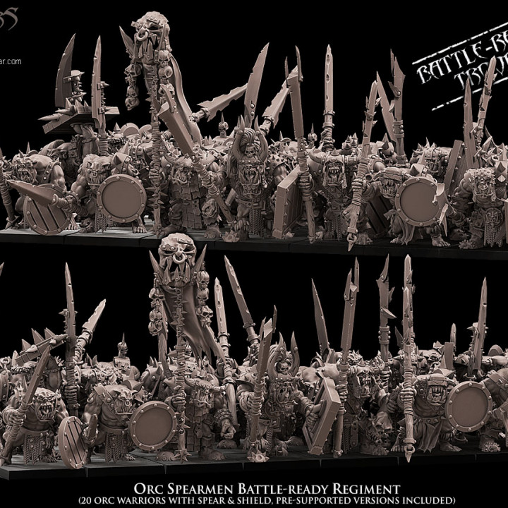 3D Printable Orc Spearmen Battle-Ready regiment (20 Orcs) by Avatars of War