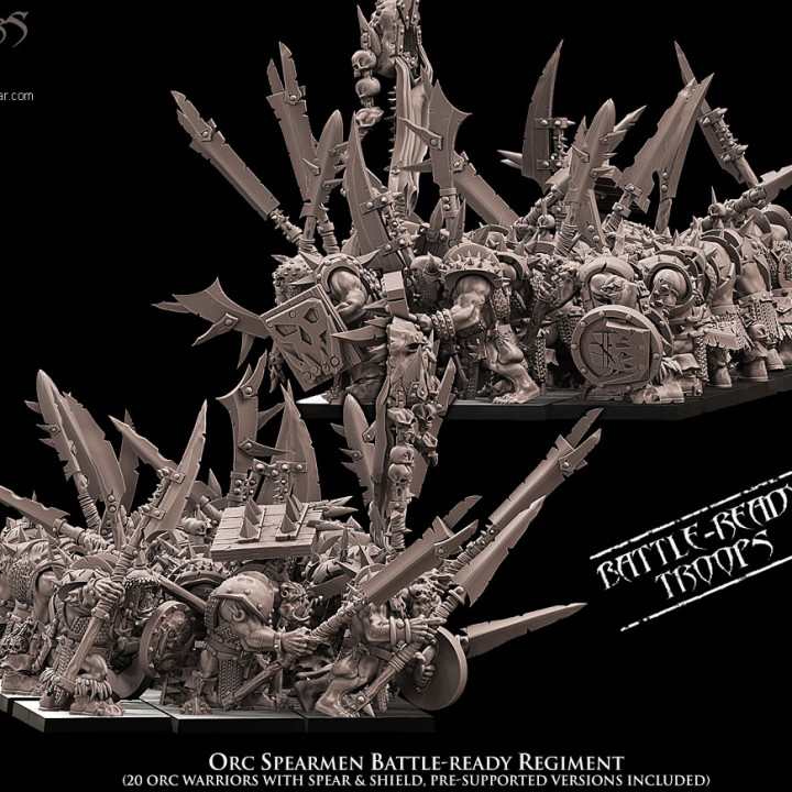 3D Printable Orc Spearmen Battle-Ready regiment (20 Orcs) by Avatars of War