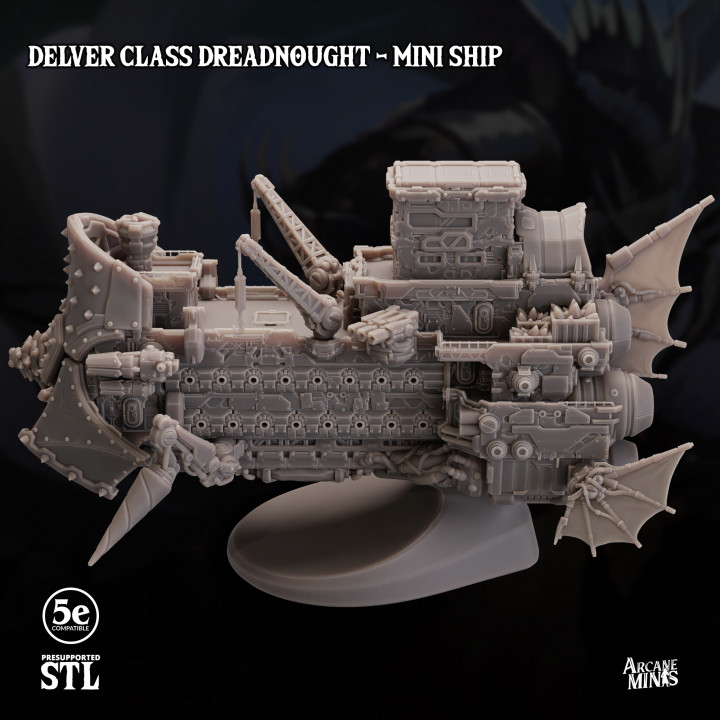 3D Printable Delver Class Dreadnought - Mini-Ship by Sordane Publishing
