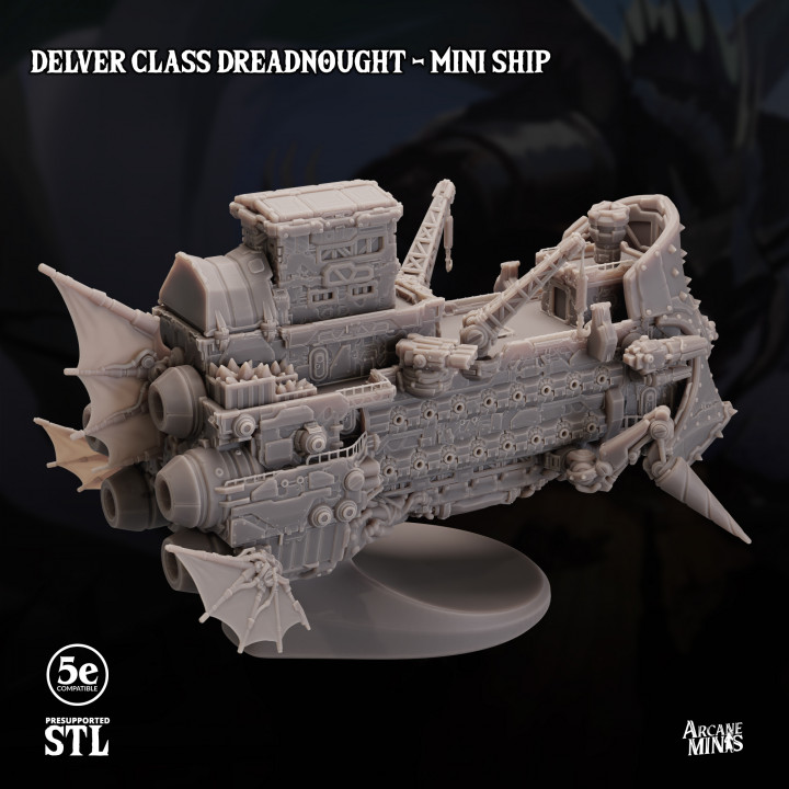 3D Printable Delver Class Dreadnought - Mini-Ship by Sordane Publishing