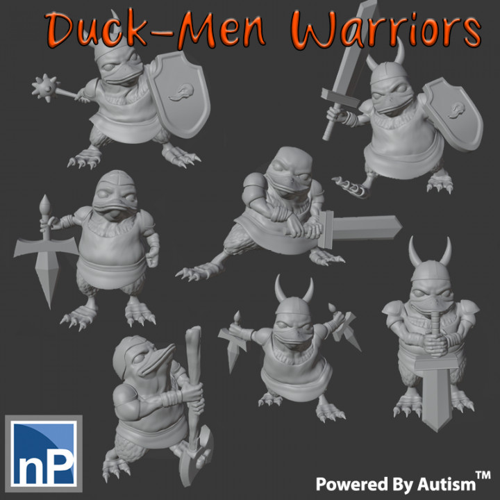 3D Printable Fantasy Duck-Men Warriors by nonPareil Institute