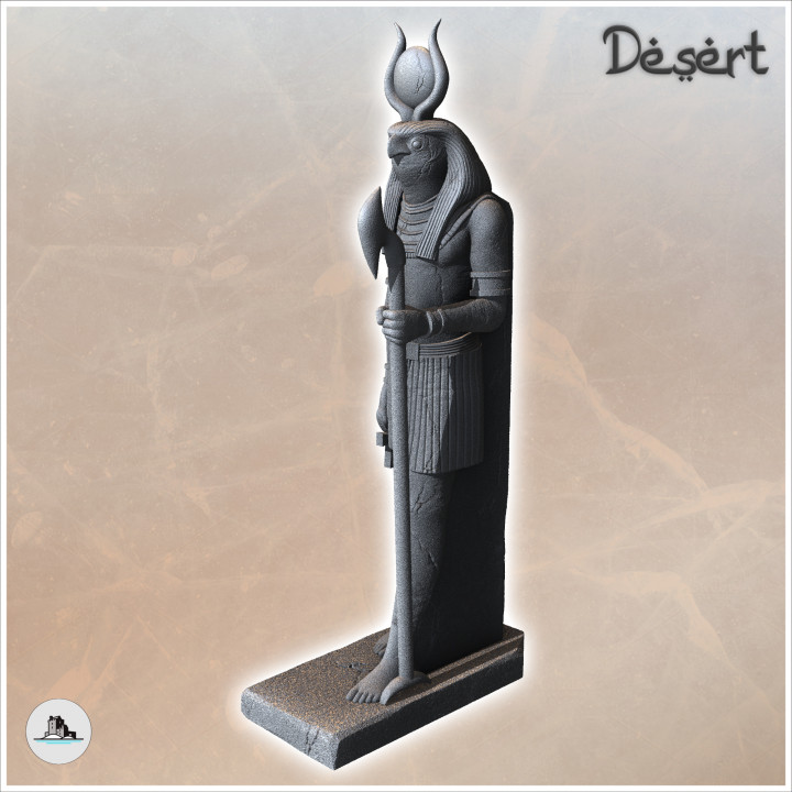 3D Printable Statue of Egyptian god Ra standing on stone platform (6 ...
