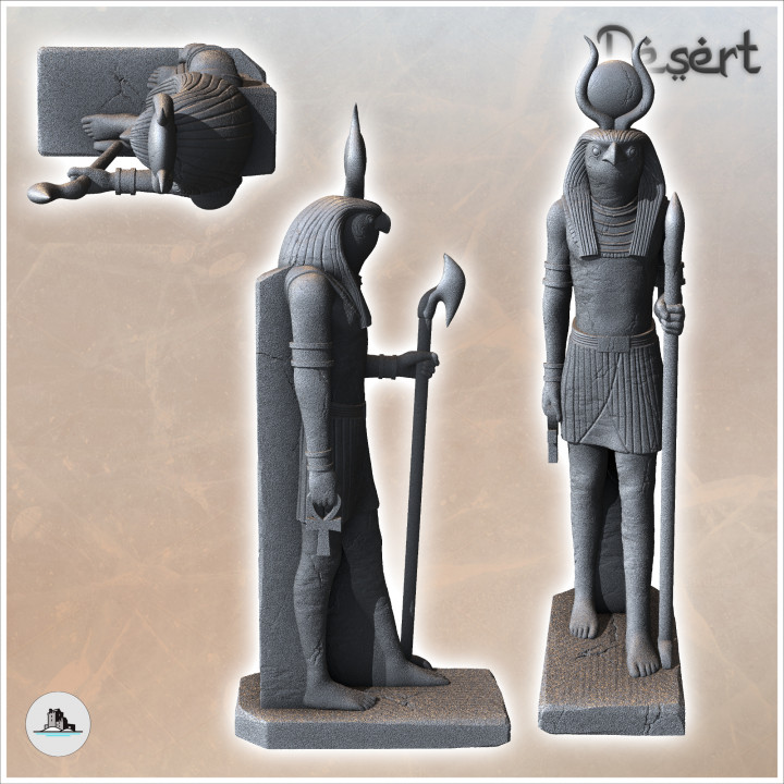 3D Printable Statue of Egyptian god Ra standing on stone platform (6 ...