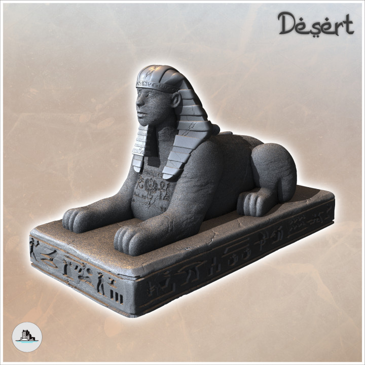 3D Printable Reclining Sphinx with Nemesis on Stone Platform (9 ...