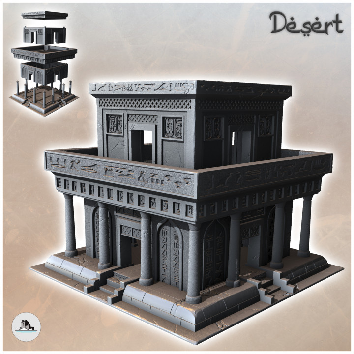 3D Printable Egyptian Stone Temple with Access Stairs and Floor (1 ...