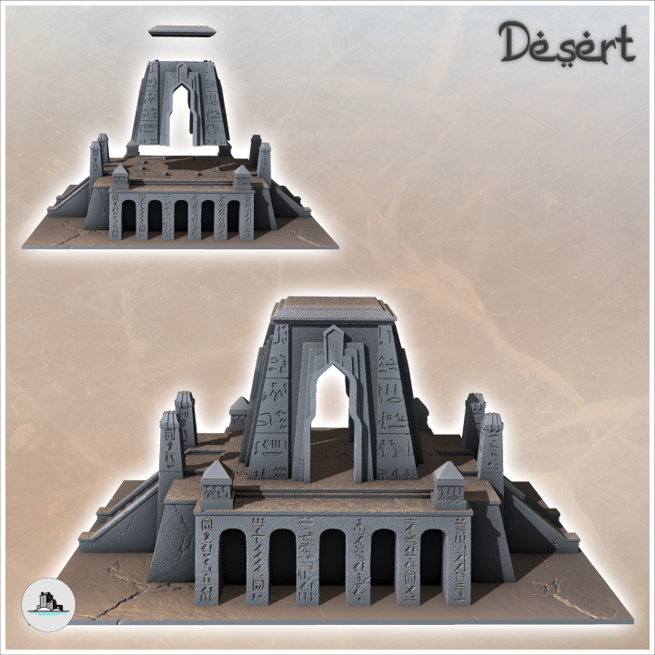 3D Printable Egyptian Temple with Obelisks and Access Stairs (3 ...