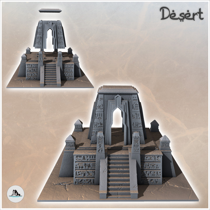 3D Printable Egyptian Temple with Obelisks and Access Stairs (3 ...