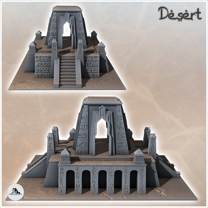 3D Printable Egyptian Temple with Obelisks and Access Stairs (3 ...