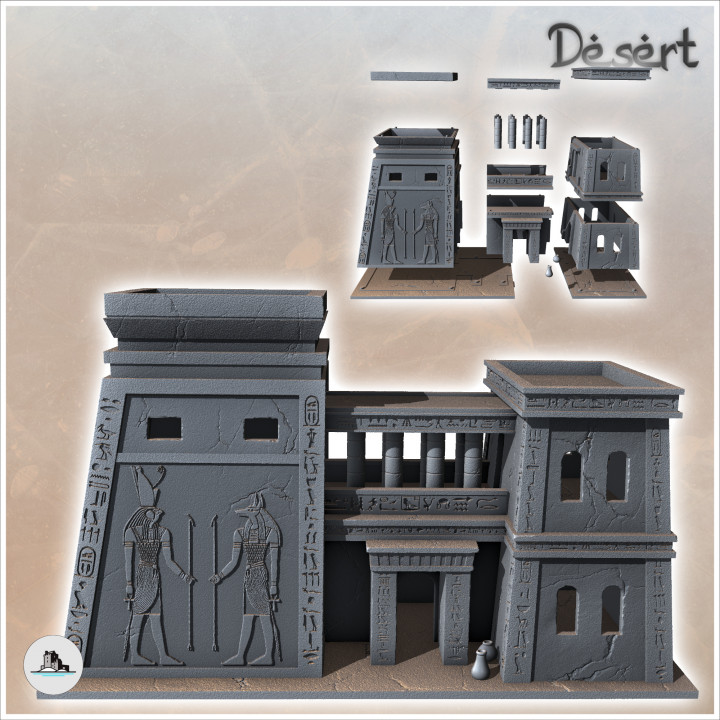 3D Printable Egyptian Building with Central Access and Flat Roofs (4 ...