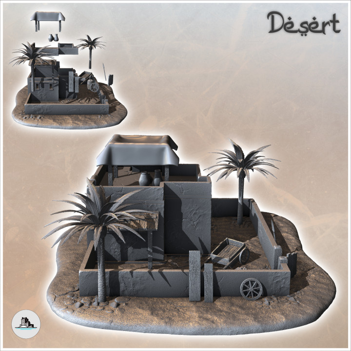 3D Printable Desert house with palm tree and low walls (7) - Canyon ...