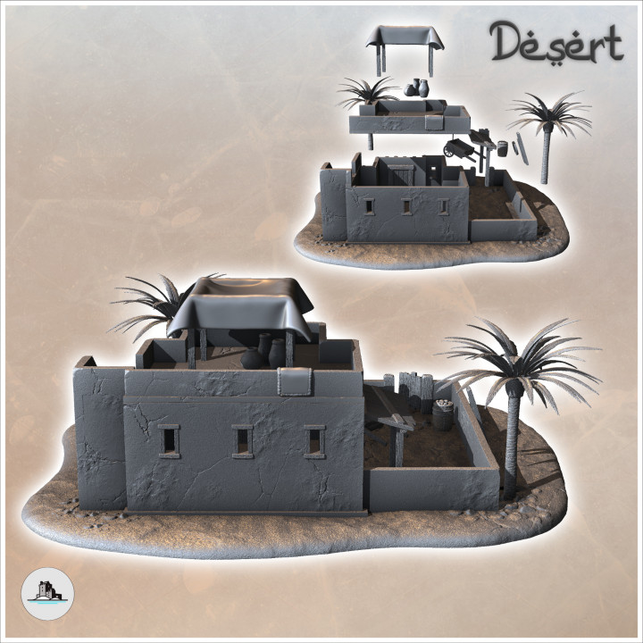 3D Printable Desert house with palm tree and low walls (7) - Canyon ...