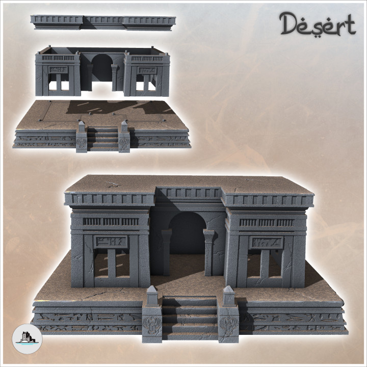 3D Printable Flat-roofed desert public building on platform with access ...