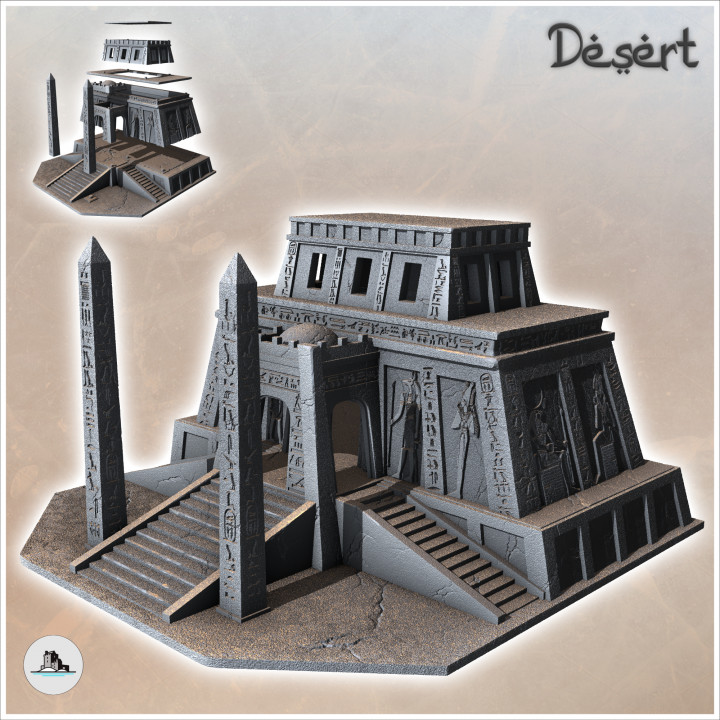 3D Printable Egyptian Temple with Double Obelisk and Multiple Access ...