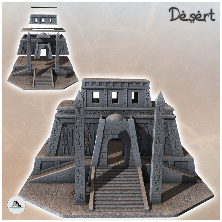 3D Printable Egyptian Temple with Double Obelisk and Multiple Access ...