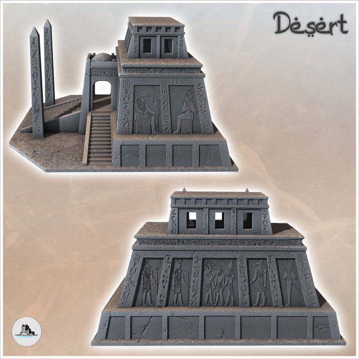 3D Printable Egyptian Temple with Double Obelisk and Multiple Access ...