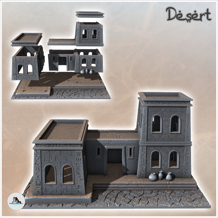 3D Printable Desert building with stone floor and large windows (18 ...