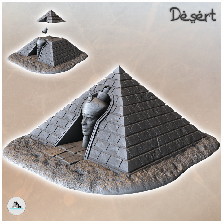 3D Printable Egyptian Pyramid with Large Carved Pharaoh Statue (21 ...