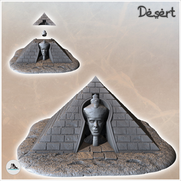 3D Printable Egyptian Pyramid with Large Carved Pharaoh Statue (21 ...