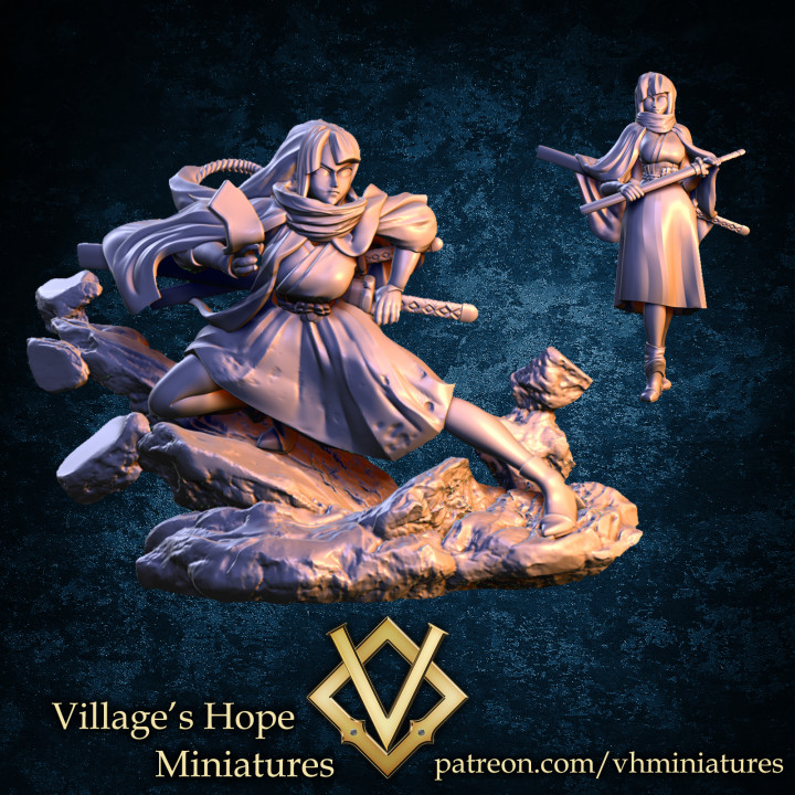 3D Printable Onmyoji samurai girl by Village's Hope Miniatures