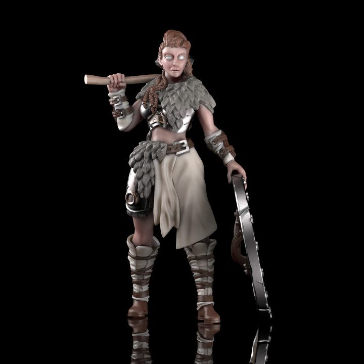 3D Printable Revna the Shieldmaiden by Miniature Evolution