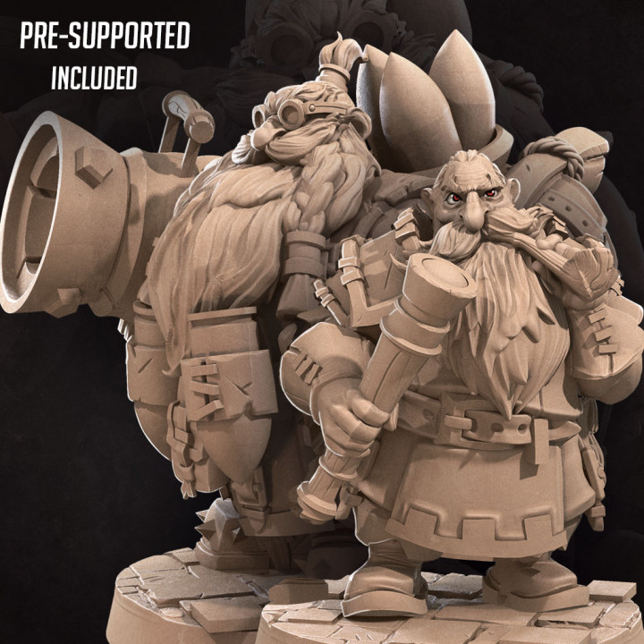3D Printable Dwarf Mortar Team (2 Models) by Bite the Bullet